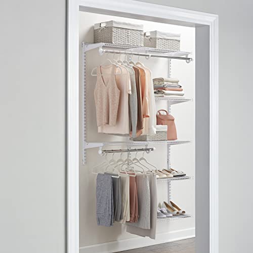 Rubbermaid Configurations Deluxe Closet Kit, White, 4-8 Ft., Wire Shelving Kit with Expandable Shelving and Telescoping Rods, Custom Closet Organization System, Easy Installation