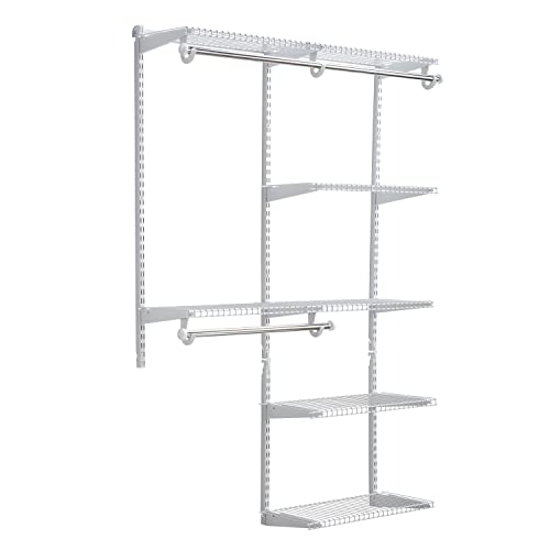 Rubbermaid Configurations Deluxe Closet Kit, White, 4-8 Ft., Wire Shelving Kit with Expandable Shelving and Telescoping Rods, Custom Closet Organization System, Easy Installation