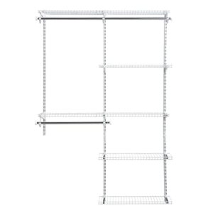 Rubbermaid Configurations Deluxe Closet Kit, White, 4-8 Ft., Wire Shelving Kit with Expandable Shelving and Telescoping Rods, Custom Closet Organization System, Easy Installation