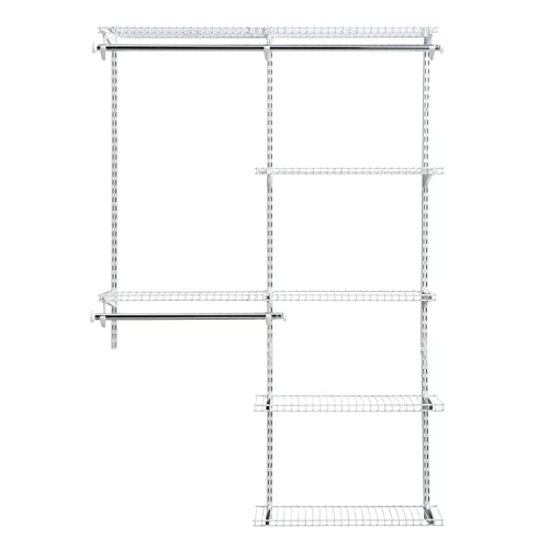 Rubbermaid Configurations Deluxe Closet Kit, White, 4-8 Ft., Wire Shelving Kit with Expandable Shelving and Telescoping Rods, Custom Closet Organization System, Easy Installation