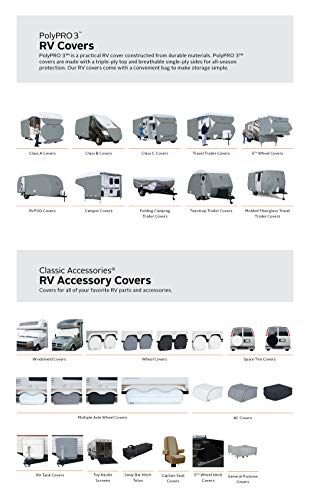 Classic Accessories Over Drive PolyPRO 3 Deluxe Class C RV Cover, Fits 29' - 32' RVs, Model 5, Air Vents, Water-Repellant Top Panel, Durable, Breathable, Resists Tears and Rips, Grey/White