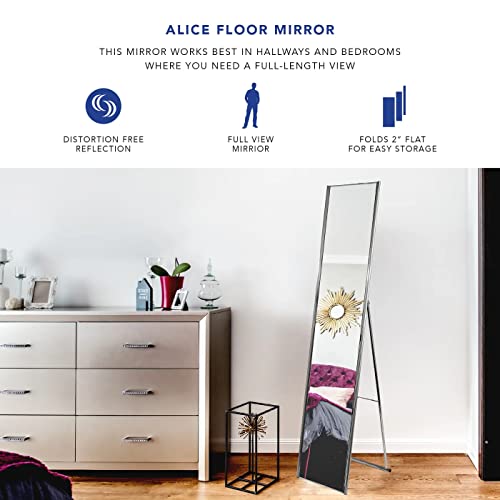 Adesso Alice Simple, Modern Full Length Mirror with Satin Steel Folding Frame