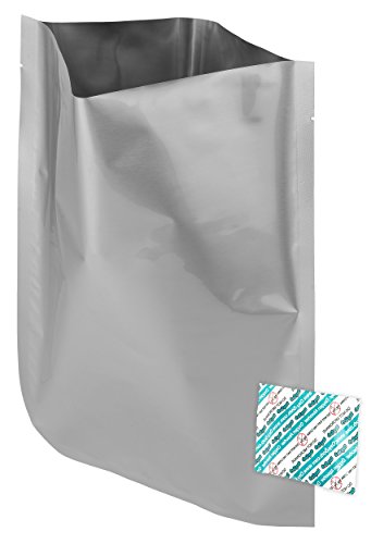 Dry-Packs Mylar Bags and 300cc Oxygen Absorbers for Long Term Food Storage, 10"x14", 1 Gallon , Set of 50, Grey (5010X14OABUND)