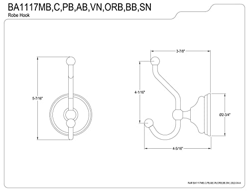 Kingston Brass BA1117PB Victorian Robe Hook, Polished Brass,4-5/8" Length