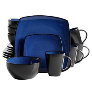 gibson soho lounge dinnerware set, square, blue