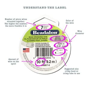 Beadalon 7-Strand 0.015" (0.38 mm) 30 ft (9.1 m) Bright Bead Stringing Wire.015