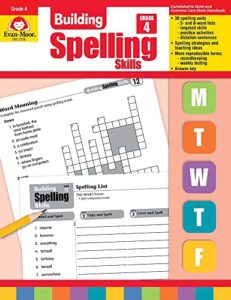 evan-moor building spelling skills, grade 4 – homeschooling & classroom resource workbook, reproducible worksheets, teaching edition, spelling strategies, reading and writing skills