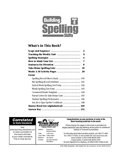 Evan-Moor Building Spelling Skills, Grade 4 - Homeschooling & Classroom Resource Workbook, Reproducible Worksheets, Teaching Edition, Spelling Strategies, Reading and Writing Skills