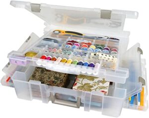 artbin 6981ab super satchel deluxe divided base, large portable art & craft organizer with drawers, [1] plastic storage case, clear