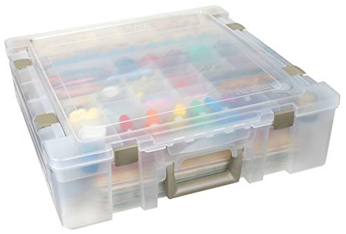 ArtBin 6981AB Super Satchel Deluxe Divided Base, Large Portable Art & Craft Organizer with Drawers, [1] Plastic Storage Case, Clear