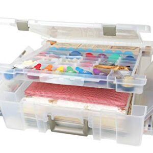 ArtBin 6981AB Super Satchel Deluxe Divided Base, Large Portable Art & Craft Organizer with Drawers, [1] Plastic Storage Case, Clear