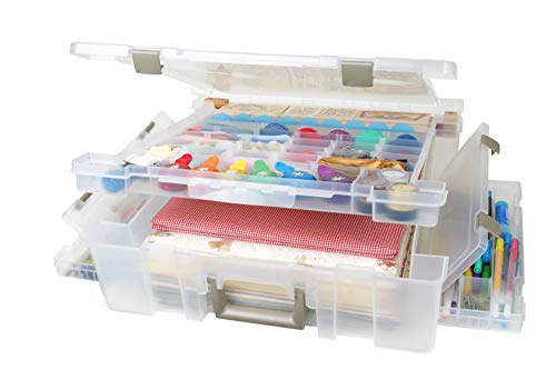 ArtBin 6981AB Super Satchel Deluxe Divided Base, Large Portable Art & Craft Organizer with Drawers, [1] Plastic Storage Case, Clear