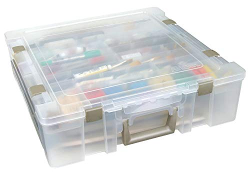 ArtBin 6981AB Super Satchel Deluxe Divided Base, Large Portable Art & Craft Organizer with Drawers, [1] Plastic Storage Case, Clear