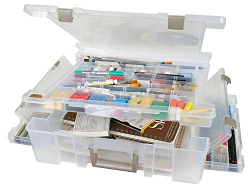 ArtBin 6981AB Super Satchel Deluxe Divided Base, Large Portable Art & Craft Organizer with Drawers, [1] Plastic Storage Case, Clear