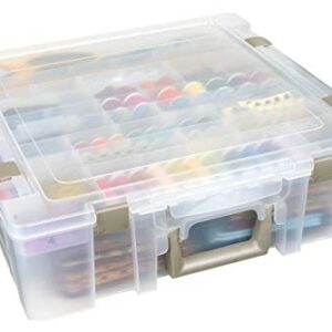 ArtBin 6981AB Super Satchel Deluxe Divided Base, Large Portable Art & Craft Organizer with Drawers, [1] Plastic Storage Case, Clear