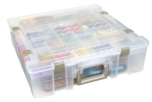 ArtBin 6981AB Super Satchel Deluxe Divided Base, Large Portable Art & Craft Organizer with Drawers, [1] Plastic Storage Case, Clear