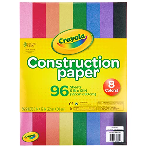 Crayola Construction Paper 9" x 12", 8 Classic Colors (96 Sheets), Great For Classrooms & School Projects, Colors May Vary