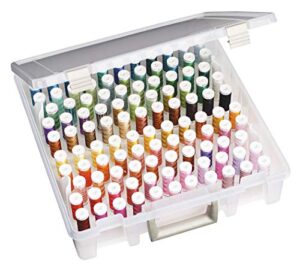 artbin 9002ab super satchel thread box, portable craft & sewing organizer with thread tray, [1] plastic storage case, clear