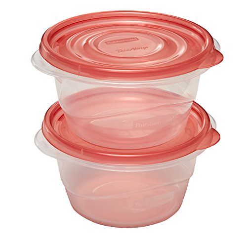 Rubbermaid TakeAlongs Small Bowl Food Storage Containers, 3.2 Cup, Tint Chili, 2 Count