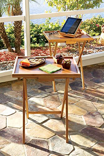 Lipper International Bamboo Lipped Snack Table, Set of Two, Bamboo