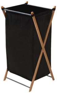 household essentials 6540-1 collapsible bamboo x-frame laundry hamper | bamboo frame with black canvas bag, brown