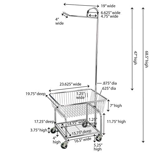 Household Essentials 6028-1 Rolling Laundry Cart with Hanging Bar - Chrome Finish