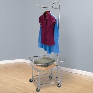 Household Essentials 6028-1 Rolling Laundry Cart with Hanging Bar - Chrome Finish