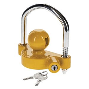 reese towpower 72783 coupler lock, adjustable storage security, heavy-duty steel, yellow and chrome