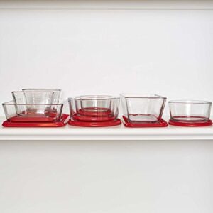 Anchor Hocking Classic Glass Food Storage Containers with Lids, Red, 16-Piece Set