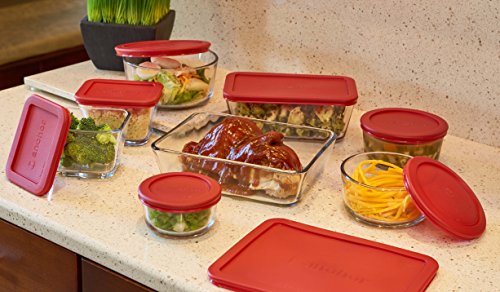 Anchor Hocking Classic Glass Food Storage Containers with Lids, Red, 16-Piece Set