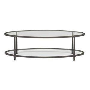 Studio Designs Home Camber Oval Glass Coffee Table In Pewter With Clear Glass, Living Room Coffee Table, 48",