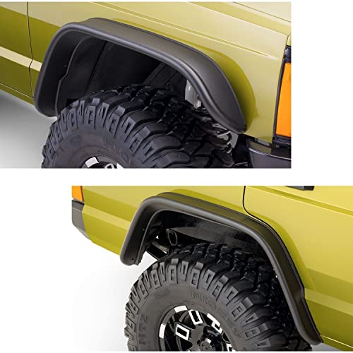 Bushwacker Jeep Flat Style Front & Rear Fender Flares | 4-Piece Set, Black, Textured Finish | 10922-07 | Fits 1984-2001 Jeep Cherokee