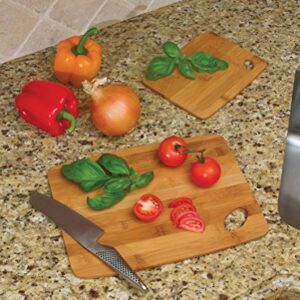 Lipper International Bamboo Wood Thin Kitchen Cutting Boards with Oval Hole in Corner, Set of 2 Boards, 6" x 8" and 9" x 12"