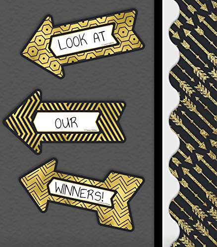 Carson Dellosa Sparkle and Shine Metallic Gold and Black Arrows Bulletin Board Cutouts, 36 Piece Metallic Black and Gold Arrows Bulletin Board Decorations, Sparkle and Shine Classroom Décor