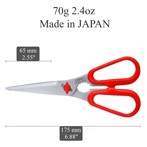 CANARY Japanese Kitchen Scissors Lightweight, Made in JAPAN, Dishwasher Safe Come Apart Blade, Easy Clean Kitchen Shears with Removable Blades, Rust Resistant Japanese Stainless Steel, Red