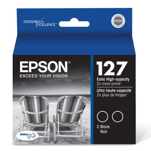 EPSON T127 DURABrite Ultra Ink Standard Capacity Black Dual Cartridge Pack (T127120-D2) for select Epson Stylus and WorkForce Printers