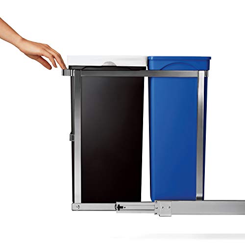 simplehuman 35 Liter / 9.3 Gallon Dual Compartment Under Counter Kitchen Cabinet Pull-Out Recycling Bin and Trash Can