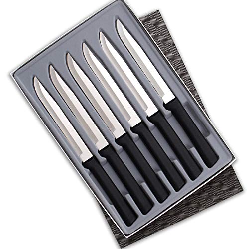 Rada Cutlery Utility Steak Knives Gift Set Stainless Steel Knife Made in the USA, Set of 6, Black Handle