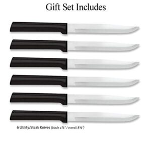 Rada Cutlery Utility Steak Knives Gift Set Stainless Steel Knife Made in the USA, Set of 6, Black Handle