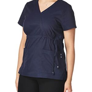 KOI Women's Katelyn Easy-fit Mock-wrap Scrub Top with Adjustable Side Tie, Navy, X-Large