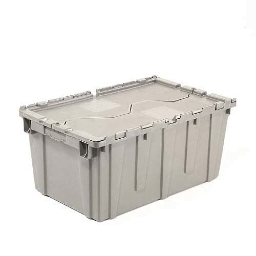 Plastic Attached Lid Shipping & Storage Container, 25-1/4x16-1/4x13-3/4, Gray