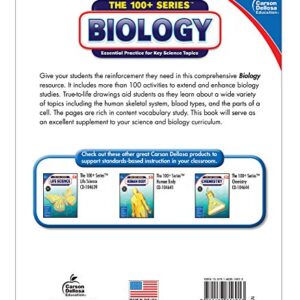 Carson Dellosa The 100 Series: Biology Workbook—Grades 6-12 Science, Matter, Atoms, Cells, Genetics, Elements, Bonds, Classroom or Homeschool Curriculum (128 pgs)