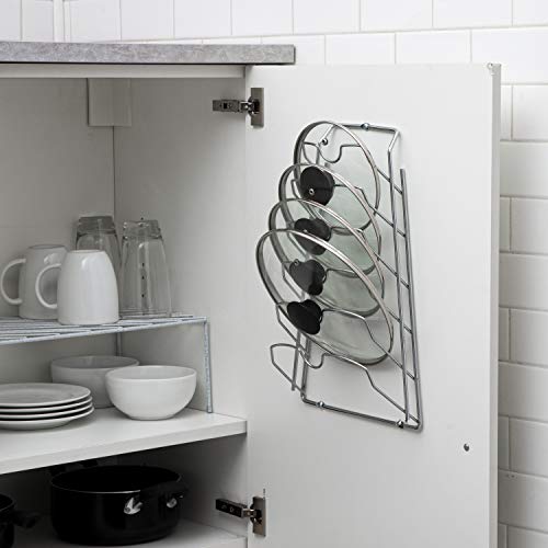 Organize It All Wall Cabinet Door Mounted Pot Lid Rack | Metal Wire | Dimensions 10.63" x 4.00 " x 16.63" | Kitchen Storage | Sliver