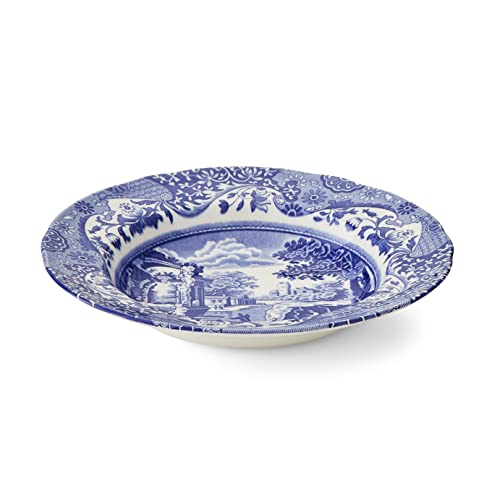 Spode Blue Italian Soup Bowls| Set of 4| 9-Inch| Soup, Pasta, and Salad Serving Bowls| Round, Wide Rim Bowl| Microwave Safe| Dishwasher Safe| Made in England