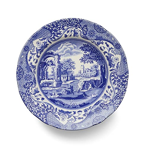 Spode Blue Italian Soup Bowls| Set of 4| 9-Inch| Soup, Pasta, and Salad Serving Bowls| Round, Wide Rim Bowl| Microwave Safe| Dishwasher Safe| Made in England