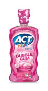 act kids anticavity fluoride rinse bubble gum blowout 16.9 fl. oz. accurate dosing cup, alcohol free