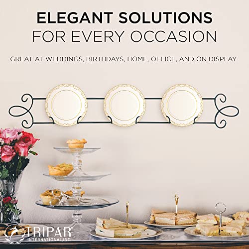 TRIPAR 3-Place Horizontal Black Plate Rack for Collectible Plates, Plaques, Dishes, & China