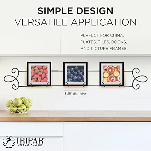 TRIPAR 3-Place Horizontal Black Plate Rack for Collectible Plates, Plaques, Dishes, & China