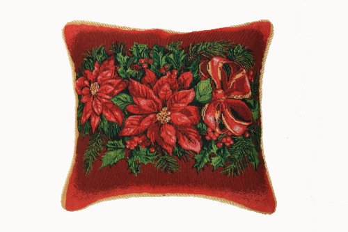 Violet Linen Decorative Christmas Poinsettias Design Tapestry, 18" X 18" Cushion Cover