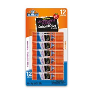 elmer’s disappearing purple school glue sticks, washable, 6 grams, 12 count